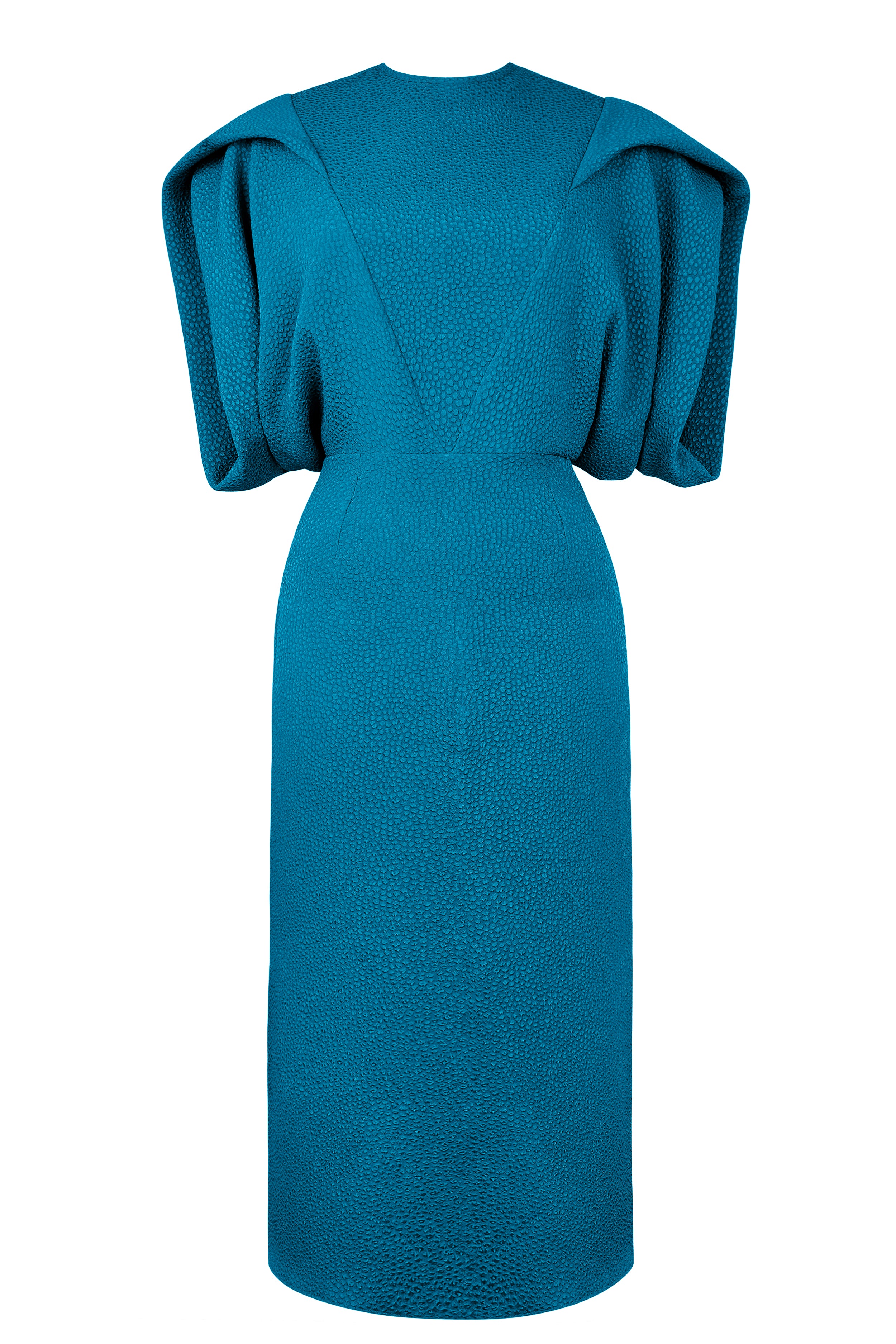 Edeline Lee - Hulot Dress Laguna Blue Flou Bubble Jacquard – EDELINE LEE
